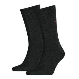 Socken Tommy Hilfiger "TH MEN SOCK CLASSIC 2P", Damen, Gr. 39-42, schwarz (anthrazit melange), Baumwollmischung, normal, Socken, Mit eingestricktem Flag-Logo