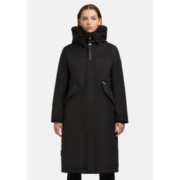 Wintermantel Khujo "Agneta-YM", Damen, Gr. M (38), schwarz, Obermaterial: 100% Polyester, Futter: 100% Nylon, Wattierung: 100% Polyester, Basic, gerade ca. Mitte Wade, hoch geschlossener Ausschnitt, verstellbar Rippstrickbündchen mit Druckknöpfen,verstellbar, Mäntel, Langer Damen Mantel mit weichem Teddyfleece an der Kapuze