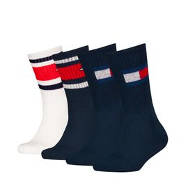 Socken Tommy Hilfiger "TH KIDS SOCK 4P FLAG & SPORT STRIPE ECOM", Damen, Gr. 27-30, blau (navy), Baumwolle, Elasthan, Polyamid, mehrfarbig, Socken, mit verstärkten Fersenbereichen