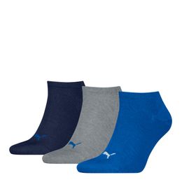 Sneakersocken Puma "Puma UNISEX SNEAKER PLAIN 3P", Herren, Gr. 43-46, blau (1x royalblau, 1x grau, meliert, 1x marine), Baumwollmischung, meliert, unifarben, elastisch, Socken, mit kleinem Logo