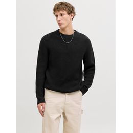 Jack & Jones Strickpullover JACK & JONES "JORBLEECKER KNIT CREW NECK BF", Herren, Gr. S, schwarz, Strick, Obermaterial: 65% Polyacryl, 35% Baumwolle, unifarben, regular fit hüftlang, Rundhals, Strickbündchen, Pullover