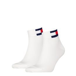 Kurzsocken Tommy Hilfiger "TH UNI TJ QUARTER 2P FLAG", Herren, Gr. 43-46, weiß, Baumwollmischung, Socken, Verstärkte Ferse und Spitze für zusätzliche Strapazierfähigkeit