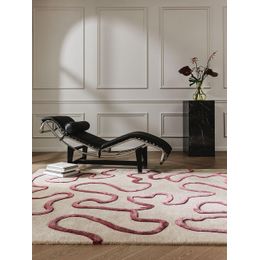 benuta Finest Kurzflor Teppich Keith Beige/Rot 250x350 cm - Moderner Kurzflor-Teppich für Wohnzimmer