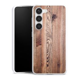 DeinDesign Galaxy S23 Handy Silikon H&uuml;lle Case wei&szlig; Handyh&uuml;lle Wooden Look Wood Muster Silikon Case
