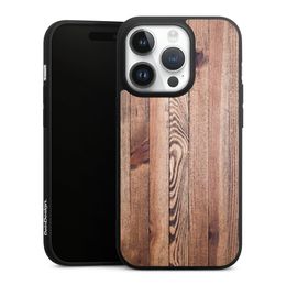 DeinDesign iPhone 14 Pro Handy Premium Silikon Hülle Handyhülle schwarz Case Muster Wooden Look Wood Silikon Premium Case