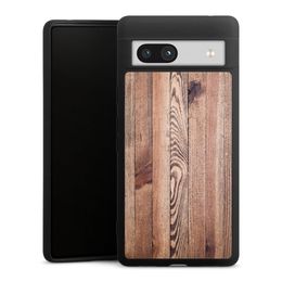 DeinDesign Google Pixel 7a Handy Premium Silikon Hülle Handyhülle schwarz Case Muster Wooden Look Wood Silikon Premium Case