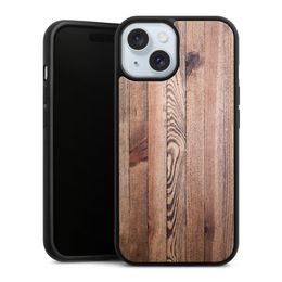 DeinDesign iPhone 15 Handy Gallery Case Handyhülle 9H Gehärtetes Glas Rückseite Hülle Muster Wooden Look Wood Gallery Case
