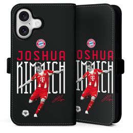 DeinDesign iPhone 16 Handy Klapph&uuml;lle Handyh&uuml;lle aus Kunst Leder schwarz Flip Case Official Licensed Product Fc Bayern M&uuml;nchen Kimmich Sideflip mit Lasche