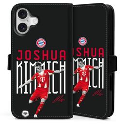 DeinDesign iPhone 16 Plus Handy Klapph&uuml;lle Handyh&uuml;lle aus Kunst Leder schwarz Flip Case Official Licensed Product Fc Bayern M&uuml;nchen Kimmich Sideflip mit Lasche