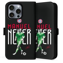 DeinDesign iPhone 16 Pro Max Handy Klapph&uuml;lle Handyh&uuml;lle aus Kunst Leder schwarz Flip Case Manuel Neuer Fc Bayern M&uuml;nchen Official Licensed Product Sideflip mit 