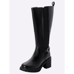 sheego Gro&szlig;e Gr&ouml;&szlig;en Weitschaftstiefel mit Zierschnalle, schwarz, Gr&ouml;&szlig;e 40 - Damen