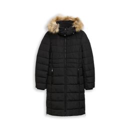 Tom Tailor Damen Puffer-Mantel mit abnehmbarer Kapuze, schwarz, Uni, Gr. XXL