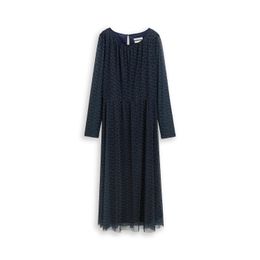 Tom Tailor Damen Midi-Meshkleid mit Muster, blau, Gemustert, Gr. 36