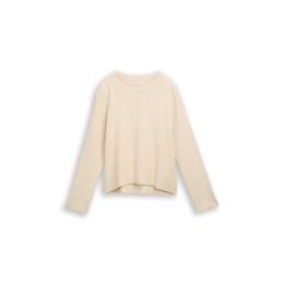 Tom Tailor Damen Cropped Strickpullover mit Stehkragen, beige, Meliert, Gr. M