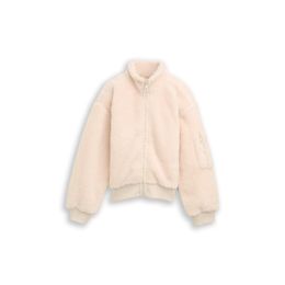 Tom Tailor M&auml;dchen Cropped Teddy Jacke mit Fleece, beige, Uni, Gr. 152