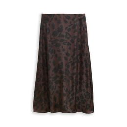 Tom Tailor Damen Satin Midi-Rock, braun, Animalprint, Gr. 36