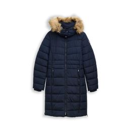 Tom Tailor Damen Puffer-Mantel mit abnehmbarer Kapuze, blau, Uni, Gr. XXL