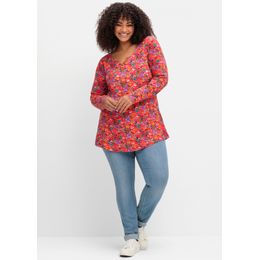sheego by Joe Browns Damen Longshirt mit Blumenprint, rot-gemustert, Größe 48/50