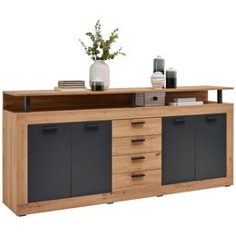 Xora Sideboard, Anthrazit, Eiche Artisan, Kunststoff, 2 F&auml;cher, 4 Schublade(n) Schubladen, 195x88x38 cm, Wohnzimmer, Kommoden & Sideboards, Sideboards