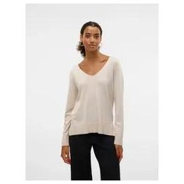 V&eacute;ro Moda Strickpullover VERO MODA "VMSILJE LS V-NECK PULLOVER GA NOOS", Damen, Gr. S, gelb (moonbeam), Strick, Obermaterial: 77% Viskose, 23% Polyester, unifarben, loose fit normal, V-Ausschnitt, Pullover Strickpullover