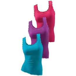 H.I.S. H.I.S Feinripp-Tanktop mit Spitze (3 Stck.) Damen Gr&ouml;&szlig;e XS/S t&uuml;rkis / aubergine / fuchsia