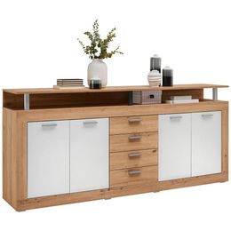 Xora Sideboard, Wei&szlig;, Eiche Artisan, Kunststoff, 2 F&auml;cher, 4 Schublade(n) Schubladen, 195x88x38 cm, Wohnzimmer, Kommoden & Sideboards, Sideboards