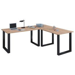 Mid.you Eckschreibtisch, Schwarz, Sonoma Eiche, Holzwerkstoff, rechteckig, U-Form, 130x76x160 cm, Arbeitszimmer, Schreibtische, Eckschreibtische