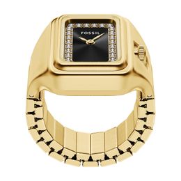 Quarzuhr Fossil "RAQUEL WATCH RING", gelbgoldfarben, schwarz, Armbanduhren, Damen, Armbanduhr, Damenuhr, Edelstahlarmband, analog, Glassteine