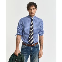 Langarmhemd Gant "REG POPLIN GINGHAM SHIRT", Herren, Gr. L, N-Gr, blau (college blau), Web, Obermaterial: 100% Baumwolle, kariert, regular fit hüftlang, hoch geschlossener Ausschnitt, Manschette mit Knöpfen, Hemden, mit Logostickerei auf der Brust