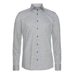 Businesshemd OLYMP "Level Five body fit Jerseyshirt", Herren, Gr. 45, N-Gr, silber (silberfarben), Web, Obermaterial: 92% Baumwolle, 8% Elasthan, schmal, Hemden, in Jersey Qualität