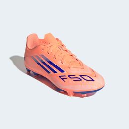 Fußballschuh adidas Performance "F50 CLUB HART- UND ASCHENPLÄTZE E KINDER", Mädchen, Gr. 30, beam orange, lucid blau, cloud weiß, Synthetik, Schuhe, geeignet für Rasen- und Kunstrasenplätze