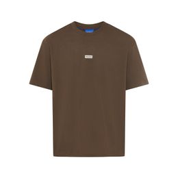 T-Shirt HUGO BLUE "Nalono", Herren, Gr. L, schwarz braun208, Single Jersey, Obermaterial: 100% Baumwolle, Rundhals, eingesetzt normaler Saum, Shirts, mit Logodruck, Oversized Look mit Backprint