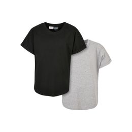 Kurzarmshirt Urban Classics "Urban Classics Herren Boys Long Shaped Turnup Tee 2-Pack", Mädchen, Gr. 110/116, grau schwarz, 100% Baumwolle, unifarben, oversize, Rundhals, Shirts