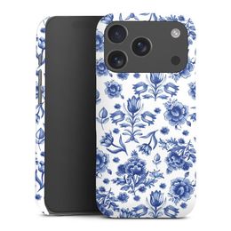 DeinDesign iPhone 17 Pro Handy Premium Case Smartphone Handyhülle Schutzhülle matt Flowers Delfts Blauw Muster Premium Case