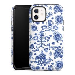 DeinDesign iPhone 12 Handy Panzer Handyhülle robuste Outdoor Hülle Schutzhülle glänzend Flowers Delfts Blauw Muster Tough Case