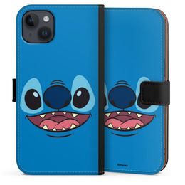 DeinDesign iPhone 14 Plus Handy Klapph&uuml;lle Handyh&uuml;lle aus Kunst Leder schwarz Flip Case Official Licensed Product Disney Lilo & Stitch Sideflip mit langer Lasche