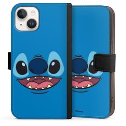 DeinDesign iPhone 14 Handy Klapph&uuml;lle Handyh&uuml;lle aus Kunst Leder schwarz Flip Case Official Licensed Product Disney Lilo & Stitch Sideflip mit Lasche