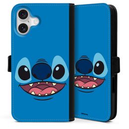 DeinDesign iPhone 16 Plus Handy Klapph&uuml;lle Handyh&uuml;lle aus Kunst Leder schwarz Flip Case Official Licensed Product Disney Lilo & Stitch Sideflip mit Lasche