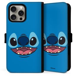 DeinDesign iPhone 16 Pro Handy Klapph&uuml;lle Handyh&uuml;lle aus Kunst Leder schwarz Flip Case Official Licensed Product Disney Lilo & Stitch Sideflip mit Lasche