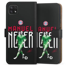 DeinDesign Galaxy A22 5G Handy Klapph&uuml;lle Handyh&uuml;lle aus Kunst Leder schwarz Flip Case Fc Bayern M&uuml;nchen Manuel Neuer Official Licensed Product Sideflip mit 