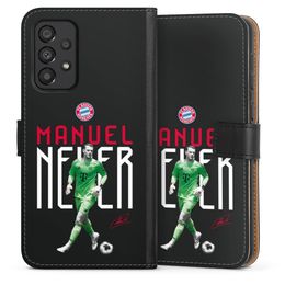 DeinDesign Galaxy A33 5G Handy Klapph&uuml;lle Handyh&uuml;lle aus Kunst Leder schwarz Flip Case Fc Bayern M&uuml;nchen Manuel Neuer Official Licensed Product Sideflip mit 