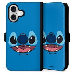 DeinDesign iPhone 16 Handy Klapph&uuml;lle Handyh&uuml;lle aus Kunst Leder schwarz Flip Case Official Licensed Product Disney Lilo & Stitch Sideflip mit Lasche
