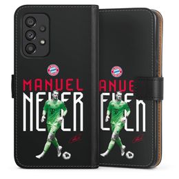DeinDesign Galaxy A53 5G Handy Klapph&uuml;lle Handyh&uuml;lle aus Kunst Leder schwarz Flip Case Fc Bayern M&uuml;nchen Manuel Neuer Official Licensed Product Sideflip mit 
