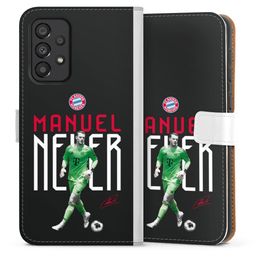 DeinDesign Galaxy A33 5G Handy Klapph&uuml;lle Handyh&uuml;lle aus Kunst Leder wei&szlig; Flip Case Fc Bayern M&uuml;nchen Manuel Neuer Official Licensed Product Sideflip mit Lasche