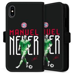 DeinDesign iPhone X Handy Klapph&uuml;lle Handyh&uuml;lle aus Kunst Leder schwarz Flip Case Manuel Neuer Fc Bayern M&uuml;nchen Official Licensed Product Sideflip mit langer 