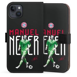DeinDesign iPhone 14 Plus Handy Klapph&uuml;lle Handyh&uuml;lle aus Kunst Leder schwarz Flip Case Manuel Neuer Fc Bayern M&uuml;nchen Official Licensed Product Sideflip mit 