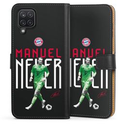 DeinDesign Galaxy A12 Handy Klapph&uuml;lle Handyh&uuml;lle aus Kunst Leder schwarz Flip Case Fc Bayern M&uuml;nchen Manuel Neuer Official Licensed Product Sideflip mit langer 
