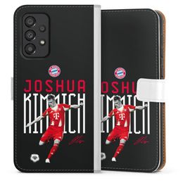 DeinDesign Galaxy A33 5G Handy Klapph&uuml;lle Handyh&uuml;lle aus Kunst Leder wei&szlig; Flip Case Fc Bayern M&uuml;nchen Official Licensed Product Kimmich Sideflip mit Lasche