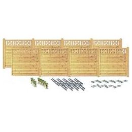 Sichtschutzelement Konifera "ANAHEIM", gr&uuml;n, H:180cm, Massivholz, Stahl, Zaunelemente, aufgelockerte Optik in starkem Rahmen, verschiedene L&auml;ngen