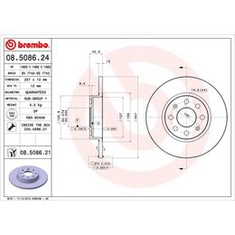 Brembo Bremsensatz-Vorn und hinten Bremsensatz, Scheibenbremse vorne rechts links voll 264mm f&uuml;r PEUGEOT FIAT CITRO&Euml;N VAUXHALL ABARTH OPEL 55700398 55